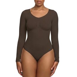 Cfab (formerly Creamy Fabrics) Shaping Bodysuit 'Bodysuit Sculpting Shapewear Longsleeve mit String' female Brown size 5XL