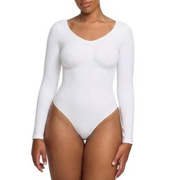 Cfab (formerly Creamy Fabrics) Shaping Bodysuit 'Bodysuit Sculpting Shapewear Longsleeve mit String' female White size XS