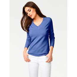 Damen Strickpullover "V-Pullover", blau, Gr. 42, Rick Cardona BY HEINE, unifarben, 100% Baumwolle, Pullover