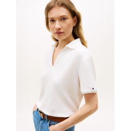 Tommy Hilfiger Damen Poloshirt "LYOCELL PIQUE OPEN-NK SS POLO", wei&szlig;, Gr. S, unifarben, Single Jersey, Obermaterial: 65% Lyocell, 32% Baumwolle, 3%