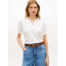 Tommy Hilfiger Damen Poloshirt "LYOCELL PIQUE OPEN-NK SS POLO", wei&szlig;, Gr. L, unifarben, Single Jersey, Obermaterial: 65% Lyocell, 32% Baumwolle, 3%