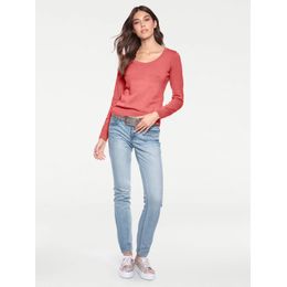 Damen Rundhalspullover "Rundhals-Pullover", orange, Gr. 40, Linea Tesini BY HEINE, unifarben, 100% Baumwolle, Pullover