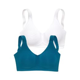 Damen Entlastungs-BH "BH ohne B&uuml;gel, Baumwoll BH", PETITE FLEUR BY LASCANA, Gr. 75, gr&uuml;n, Trikot, Obermaterial: 95% Baumwolle, 5% Elasthan, BHs, mit