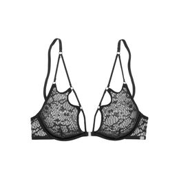JETTE Damen B&uuml;gel-BH, Gr. 70, schwarz, Microtouch, Obermaterial: 88% Polyamid, 12% Elasthan, BHs, aus transparentem Netzmaterial mit B&auml;nder-Look