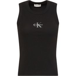 Damen Tanktop "MONOGRAM RIB TANK"schwarz, Gr. M, Calvin Klein Jeans, unifarben, Feinripp, Obermaterial: 95% Baumwolle, 5% Elasthan, Tops,