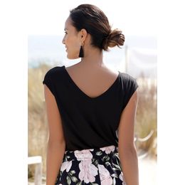 s.Oliver Damen T-Shirt, schwarz, Gr. 40, unifarben, Jersey, Obermaterial: 100% Viskose, Shirts, mit Zierb&auml;ndern am Ausschnitt, Kurzarmshirt,