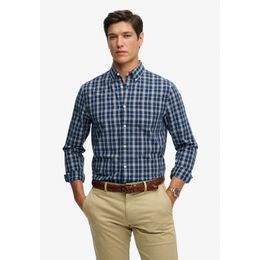 Superdry Herren Langarmhemd "PREPPY POPLIN L/S SHIRT", blau, Gr. L, kariert, Web, Obermaterial: 100% Baumwolle, Hemden, kariertes Design, mit