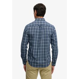 Superdry Herren Langarmhemd "PREPPY POPLIN L/S SHIRT", blau, Gr. L, kariert, Web, Obermaterial: 100% Baumwolle, Hemden, kariertes Design, mit