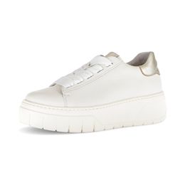 Gabor Damen Plateausneaker, Gr. 39wei&szlig;, silberfarben, Glattleder, Schuhe, Freizeitschuh, Halbschuh, Schn&uuml;rer mit Kontrastbesatz an der Ferse