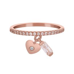 CAI CA&Iuml; Damen Fingerring "925 Silber ros&eacute;vergoldet mit Anh&auml;ngern Herz Zirkonia", 060 (19,1), Silber 925 (Sterlingsilber), rosa, Silber 925