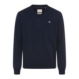 Gant Herren V-Ausschnitt-Pullover "COTTON/WOOL", blau, Gr. M, Strick, Obermaterial: 70% Baumwolle, 30% Wolle, Pullover, normale Passform,