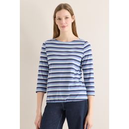 Rundhalsshirt Cecil, Damen, Gr. L (42), sporty denim blau, Web, 50% Baumwolle, 50% Modal, gestreift, normal normal, U-Boot-Ausschnitt, abgesteppt, Shirts Rundhalsshirt, mit U-Boot-Ausschnitt