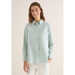 Langarmbluse Cecil, Damen, Gr. XL (44), smoke salvia, Web, 75% Baumwolle, 25% Modal, unifarben, klassisch normal, V-Ausschnitt, ausgestellter Saum, Blusen, mit gestreiftem Seersucker-Look