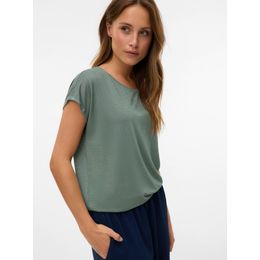 V&eacute;ro Moda Rundhalsshirt VERO MODA "VMLAVA PLAIN SS TOP LUREX STRIPE", Damen, Gr. L, laurel wreath stripes:gold lurex, Jersey, Obermaterial: 82% Viskose, 8% Polyester, 5% Elasthan, 5% metallisierte Fasern, gestreift, relaxed fit normal, Rundhals, Umschlagsaum, Shirts Rundhalsshirt, Viskosemischung, loose fit