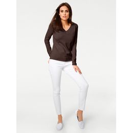 Damen Strickpullover "V-Pullover", braun, Gr. 36, Rick Cardona BY HEINE, unifarben, 100% Baumwolle, Pullover