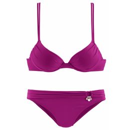s.Oliver Damen Push-Up-Bikini, pink, Gr. 32, unifarben, Microfaser, Polyamid, Bikini-Sets, mit Zierring an der Hose