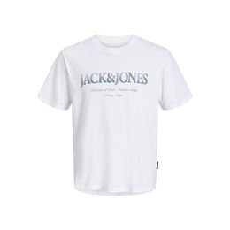 Jack & Jones Jungen T-Shirt "JJDEVIN DAYTONA PRINT TEE SS CN JNR"hellwei&szlig;, Gr. 152, JACK & JONES JUNIOR, bedruckt, unifarben, Single Jersey, Obermaterial: 100%