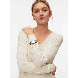V&eacute;ro Moda VERO MODA Damen Strickpullover "VMCHARITY LS V-NECK PULLOVER NOOS", beige, Gr. XS, unifarben, Strick, Obermaterial: 55% Polyacryl, 45% Nylon, Pullover