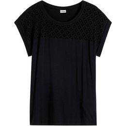 bonprix Damen T-Shirt "Shirt aus Viskose-Mix", schwarz, Gr. 44, Obermaterial: 95% Viskose, 5% Elasthan. Spitze: 80% Baumwolle, 20% Polyamid, Shirts,