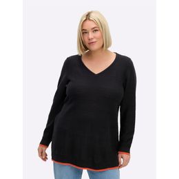 sheego Damen V-Ausschnitt-Pullover "Pullover", bunt, Gr. 48, unifarben, 50% Baumwolle, 50% Polyacryl, Pullover