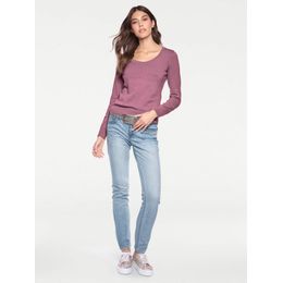 Damen Rundhalspullover "Rundhals-Pullover", lila, Gr. 48, Linea Tesini BY HEINE, unifarben, 100% Baumwolle, Pullover