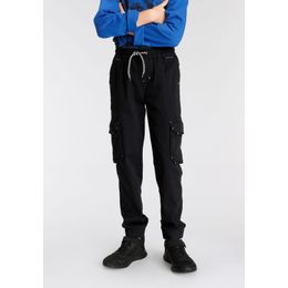 Kidsworld M&auml;dchen Cargohose "bequeme Schlupfform mit Stretch", schwarz, Basic, Gr. 134, unifarben, Web, Obermaterial: 98% Baumwolle, 2% Elasthan,