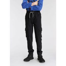 Kidsworld M&auml;dchen Cargohose "bequeme Schlupfform mit Stretch", schwarz, Basic, Gr. 140, unifarben, Web, Obermaterial: 98% Baumwolle, 2% Elasthan,
