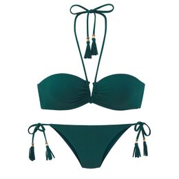 ELBSAND Damen Bandeau-Bikini, blau, Gr. 42, strukturiert, unifarben, Recycling-Polyamid, Bikini-Sets, mit V-B&uuml;gel