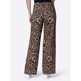 Heine Damen Webhose, braun, Gr. 48, bedruckt, gemustert, mehrfarbig, 98% Baumwolle, 2% Elasthan, Hosen