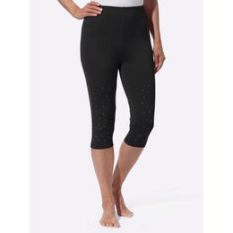 Damen Caprileggings, schwarz, Gr. 52, unifarben, 95% Baumwolle, 5% Elasthan, Hosen