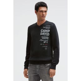 CAMP DAVID Herren V-Ausschnitt-Pullover, schwarz, Gr. XXXL, bedruckt, Strick, Material: 100% Baumwolle, Pullover, aus Baumwolle