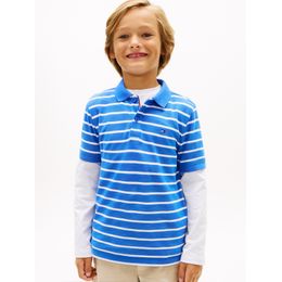 Poloshirt Tommy Hilfiger "FLAG POLO SS", Jungen, Gr. 12 (152), empire blau stripe, Single Jersey, Obermaterial: 100% Baumwolle, gestreift, regular fit normal, Rundhals, eingesetzt abgesteppte Kante, Shirts, Kinder bis 16 Jahre, regular fit