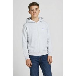 Jack & Jones Kinder Kapuzensweatjacke "JJCOLLEGE LOGO SWEAT ZIP HOOD JNR"wei&szlig; melange, Gr. 140, JACK & JONES JUNIOR, bedruckt, unifarben, Sweatware, Obermaterial:
