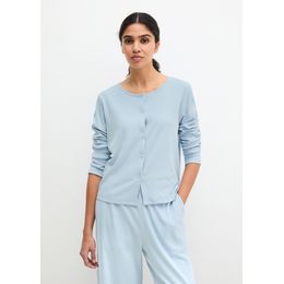 Marc O'Polo MARC O'POLO Damen Cardigan "Mix N Match Airy Cotton Rib", Gr. L, blau, Rippware, Obermaterial: 98% Baumwolle, 2% Elasthan, Strickjacken, mit langen