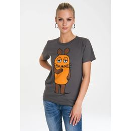 logoshirt Damen T-Shirt "Die Sendung mit der Maus", grau, Gr. M, bedruckt, 100% Baumwolle, Shirts, mit lizenziertem Print