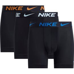 Boxer NIKE UNDERWEAR "BOXER BRIEF 3PK", Herren, Gr. S, 3 Stk., blck, grcr bl, brlnt bl, mnrch logo wb, Jersey, Obermaterial: 92% Polyester, 8% Elasthan, k&ouml;rpernah, Unterhosen, mit Logo-Elastikbund