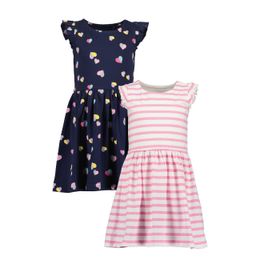 Blue Seven M&auml;dchen Jerseykleid "2er Pack M&auml;dchen Kleider gestreift und mit Herzen", bunt, Gr. 104, 100% Baumwolle, Kleider