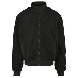 Winterjacke Urban Classics "Urban Classics Herren Boxy Sherpa Jacket", Herren, Gr. L, schwarz, 100% Polyester, unifarben, oversize, Rundhals, Jacken Winterjacke