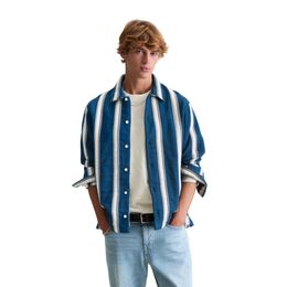Marc O'Polo Herren Kurzjacke "mit vertikalen Streifen", blau, Gr. S, MARC O'POLO DENIM, gestreift, Obermaterial: 100% Baumwolle, Jacken