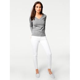 Damen Strickpullover "V-Pullover", grau, Gr. 36, Rick Cardona BY HEINE, unifarben, 100% Baumwolle, Pullover