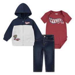 LEVI'S KIDS Jungen Shirt, Hose & J&auml;ckchen "Bestehend aus Body, Jeans und Kapuzen-Sweatjacke"big dipper, Gr. 3M, bedruckt, Jersey, Obermaterial: 60%