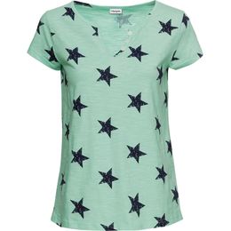 bonprix Damen T-Shirt, gr&uuml;n, Gr. 36, Obermaterial: 100% Baumwolle, Shirts, schmale Passform, Kurzarm-Design, mit Sternprint
