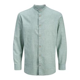 Jack & Jones JACK & JONES Herren Langarmhemd "JJESUMMER LINEN BLEND BAND SHIRT L/S SN"granite gr&uuml;n, Gr. M, unifarben, Web, Obermaterial: 70% Baumwolle, 30%