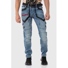 Cipo & Baxx CIPO & BAXX Herren Cargojeans "Hose", blau, Gr. 36, gestreift, 68% Baumwolle, 30% Polyester, 2% Elasthan, Jeans, L&auml;ssige Details und Applikationen