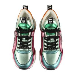 Trainingsschuh Buffalo "Buffalo BINARY GLAM", Damen, Gr. 37, mint, pink, gelb metallic, Polyurethan, Schuhe