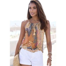 Buffalo Damen Strandtop, bunt, Gr. 32, bedruckt, Jersey, Obermaterial: 100% Viskose, Tops, mit Animalprint, leichtes Blusentop, figurbetont