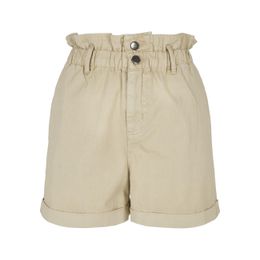 Stoffhose Urban Classics "Urban Classics Damen Ladies Paperbag Shorts", Damen, Gr. 27, Normalgr&ouml;&szlig;en, softseagrass, 100% Baumwolle, unifarben, relaxed fit, Hosen Stoffhose
