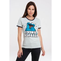logoshirt Damen T-Shirt "Sesamstrasse - Kr&uuml;melmonster", blau, Gr. L, bedruckt, 100% Baumwolle, Shirts, mit lizenziertem Print