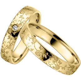 Firetti Damen Trauring "Schmuck Geschenk Gold 375 Hochzeit Ehering LIEBE Zweig Bl&auml;tter Blumen", 50, ohne Brillant, Gelbgold 375, 4,5mm, gold,