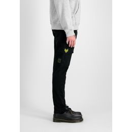 Herren Cargohose "Petrol Patch Pant", schwarz, Gr. 34, Alpha Industries, Obermaterial: 98% Baumwolle, 2% Elastan. Futter: 100% Baumwolle, Hosen